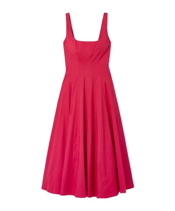 Staud Pleated Poplin Midi Dress - Red