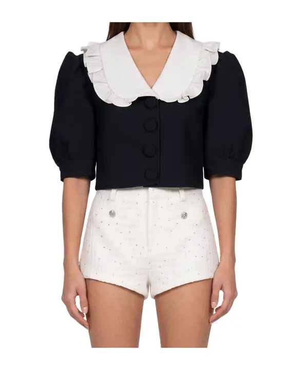 SHUSHU/TONG Ruffled-collar Puff-sleeve Cropped Jacket