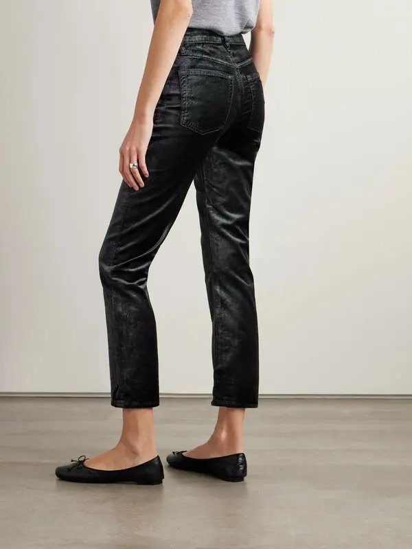 FRAME Cropped Cotton-blend Velvet Bootcut Pants