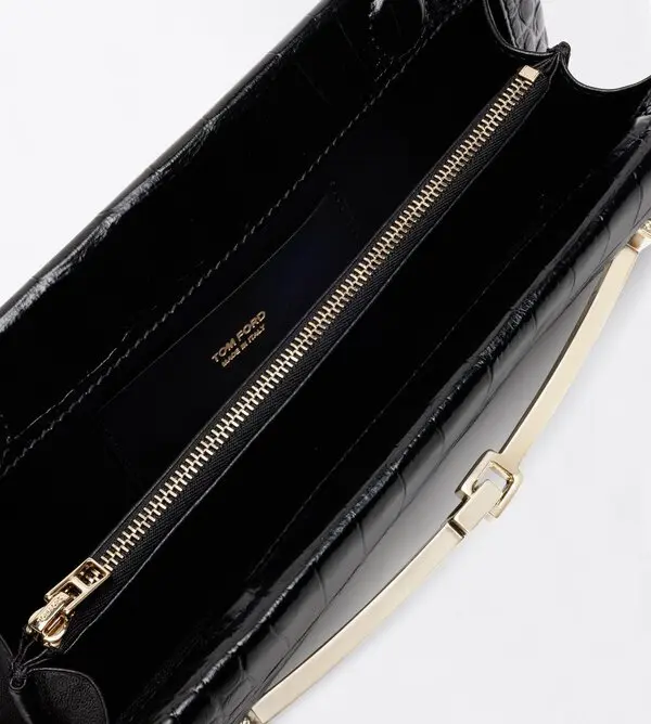 TOM FORD Tumbled Printed Embossed Leather Arc Clutch Bag - Black