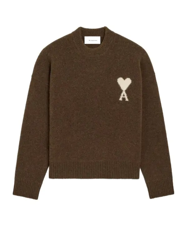 AMI Paris Long-sleeved Knit Top - Brown