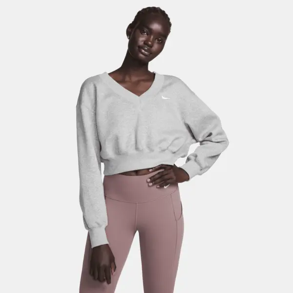 Nike Sportswear Phoenix Fleece Cropped V-neck Top - Grey