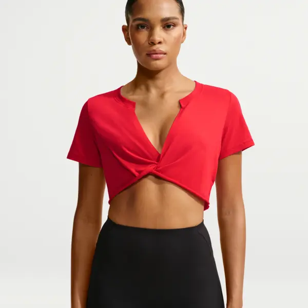 Nike Skims Performance Cotton Blend V-neck Cropped Twist Short-sleeve Top - Red