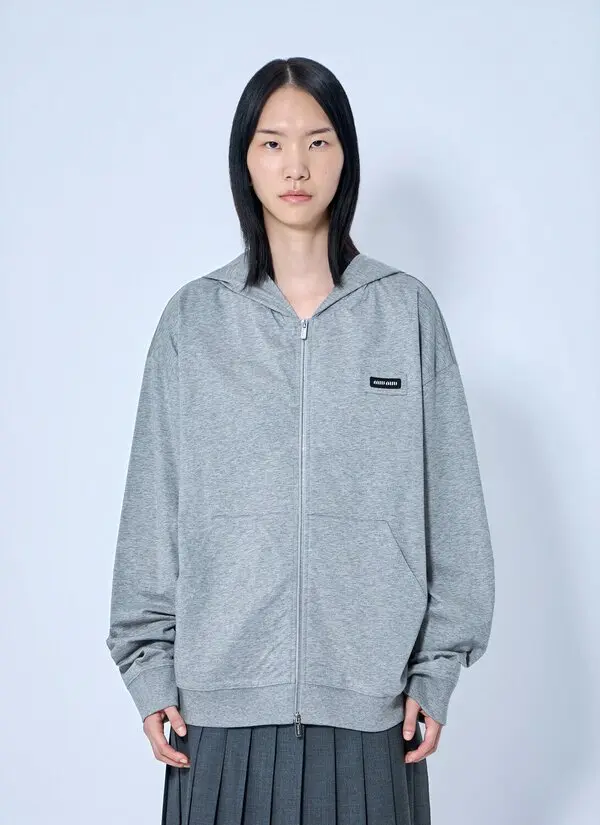 Miu Miu Zip Hoodie With Patch Detail