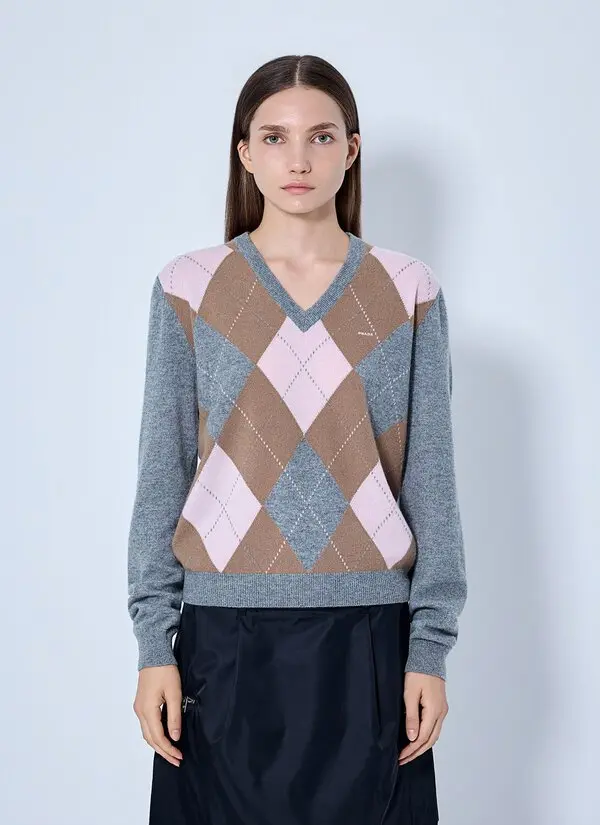 Prada Argyle V-neck Sweater - Grey
