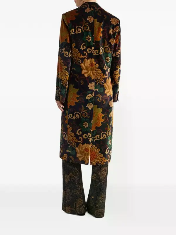 Etro Double-breasted Velvet Coat With Placed Floral-print