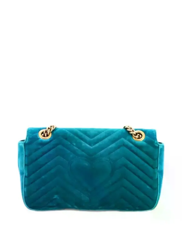 Gucci Gg Marmont Flap Bag Matelasse Velvet Small Shoulder Bag - Blue