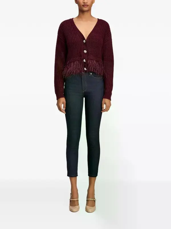 Cinq À Sept Krissi Feather-trim Crystal-button Cardigan