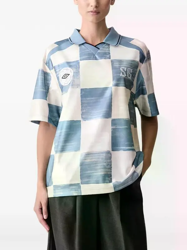 Stine Goya Xumbro Checked Lace-patch Polo Shirt - Blue