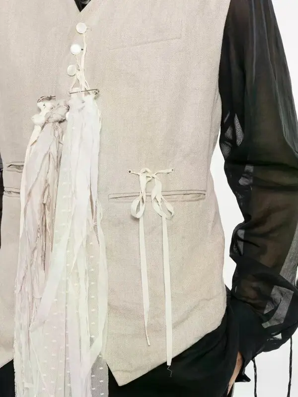 MIDORIKAWA Safety-pin Frayed-trim Gilet
