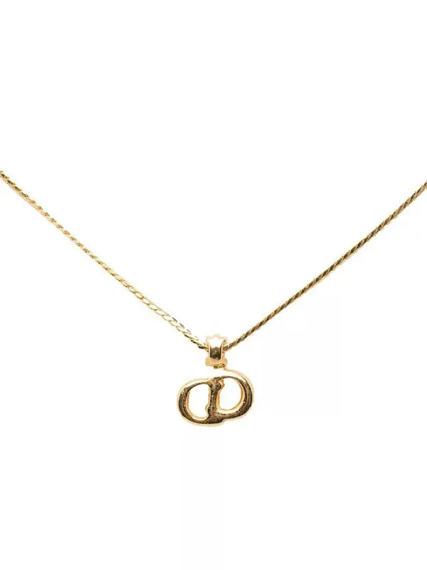 Dior 1995-2005 Plated Strass Cd Logo Pendant Necklace Costume Necklace - Gold