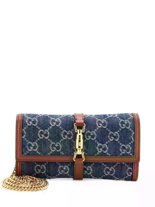 Gucci Jackie 1961 Continental Chain Wallet Gg Denim Clutch Bag - Blue