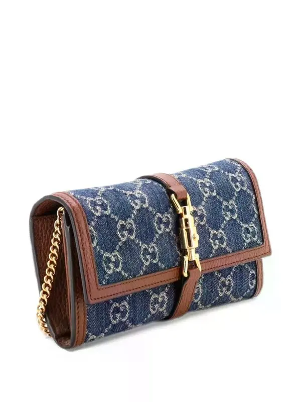 Gucci Jackie 1961 Continental Chain Wallet Gg Denim Clutch Bag