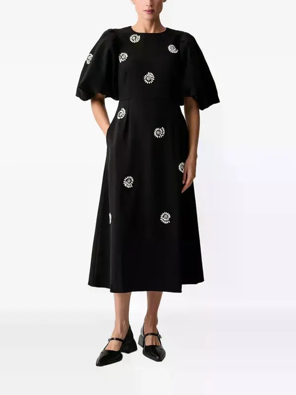 Stine Goya Crystal-embellished Puff-sleeve Midi Dress - Black