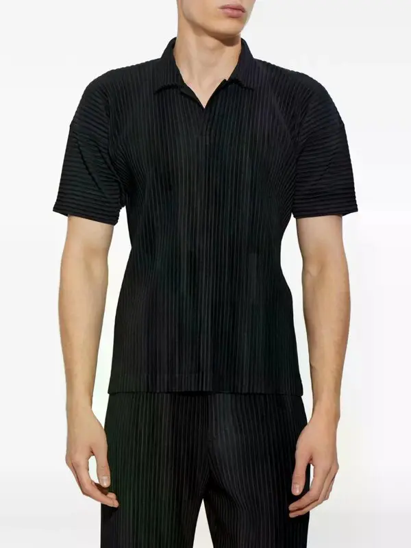 Issey Miyake Pleated Polo Shirt - Black
