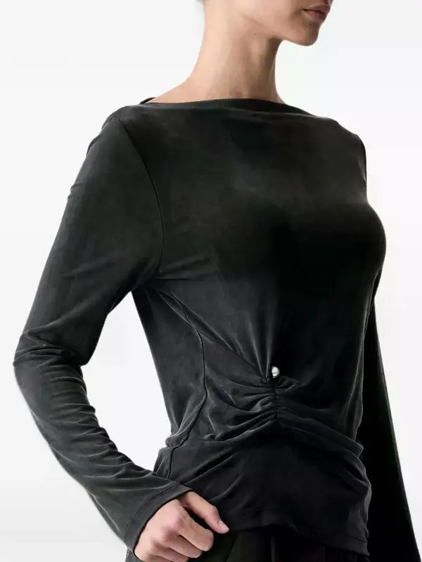 Stine Goya Pearl-embellished Ruched Long-sleeved Top