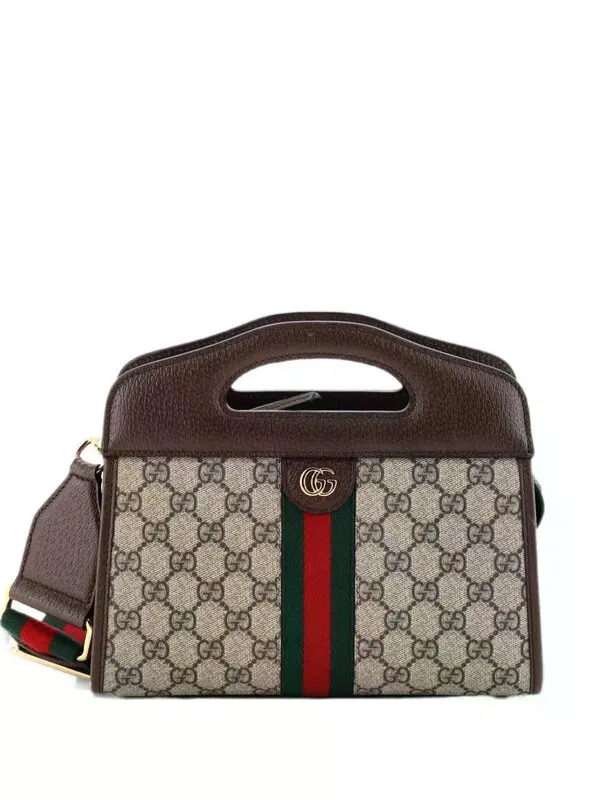 Gucci Ophidia Cut Out Handle Bag Gg Coated Canvas With Leather Small Shoulder Bag - Brown