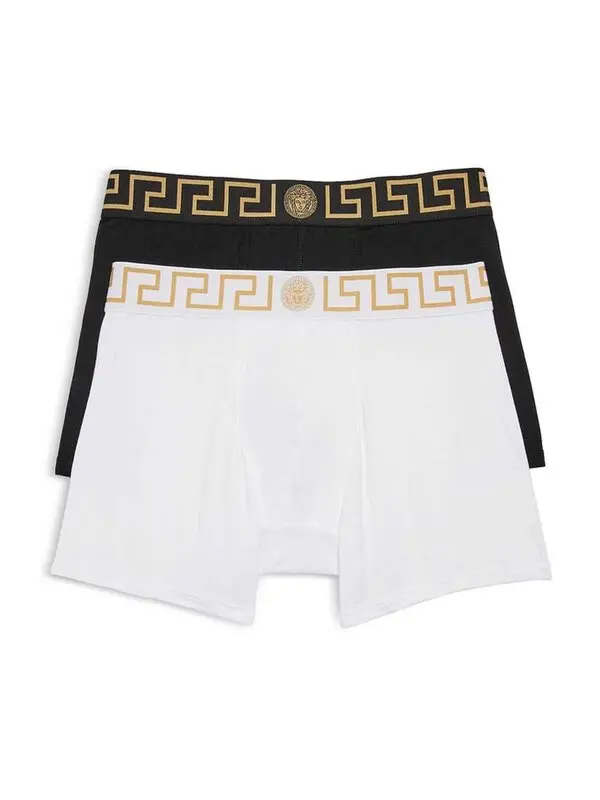 Versace Two-pack Of Bi-stretch Organic Cotton Boxer Shorts Featuring A - Black Gold
