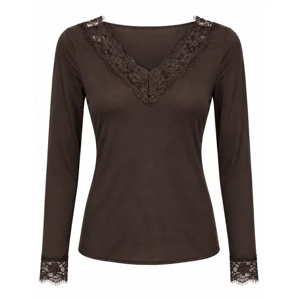 LUELLA FASHION Lace V-neck Base Layer Chocolate