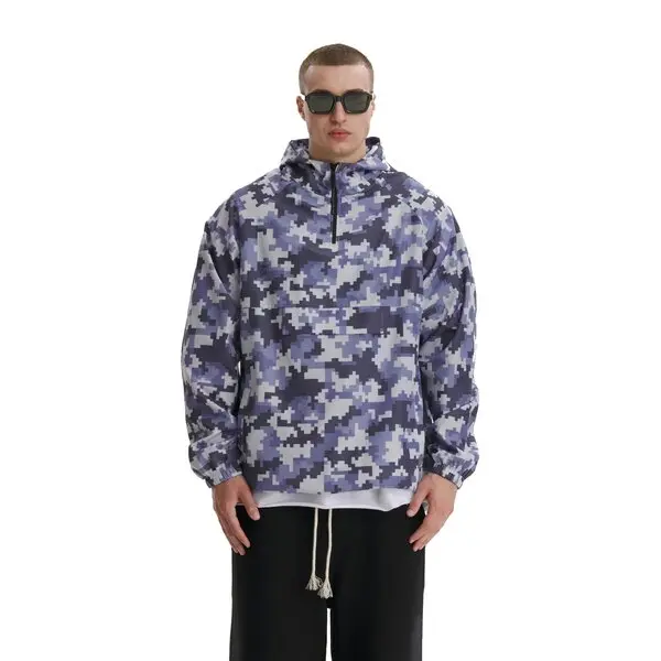 MYSIMPLICATED Water Repellent Windbreaker Pixel Camo Design - Grey/blue