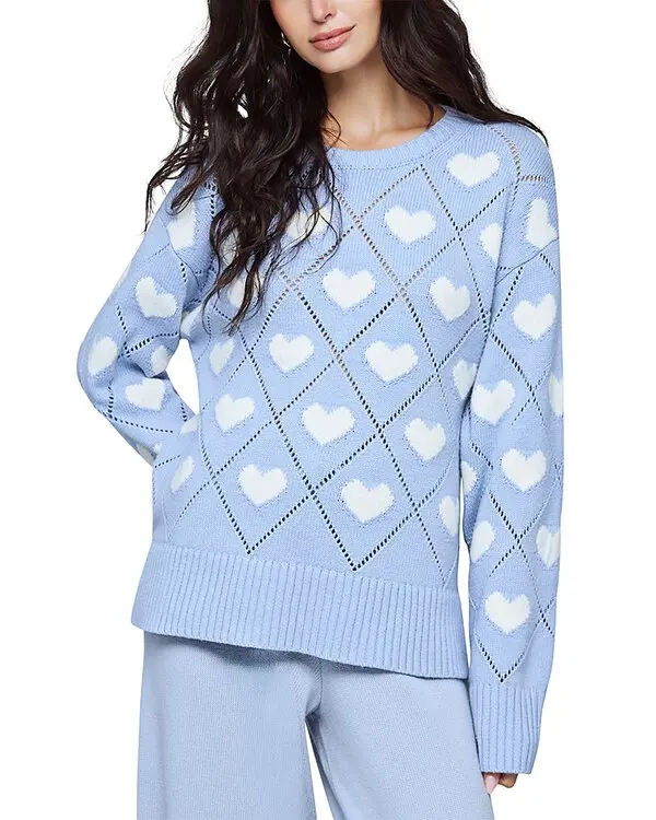 Splendid Pointelle Knit Heart Sweater - Alpine/shell