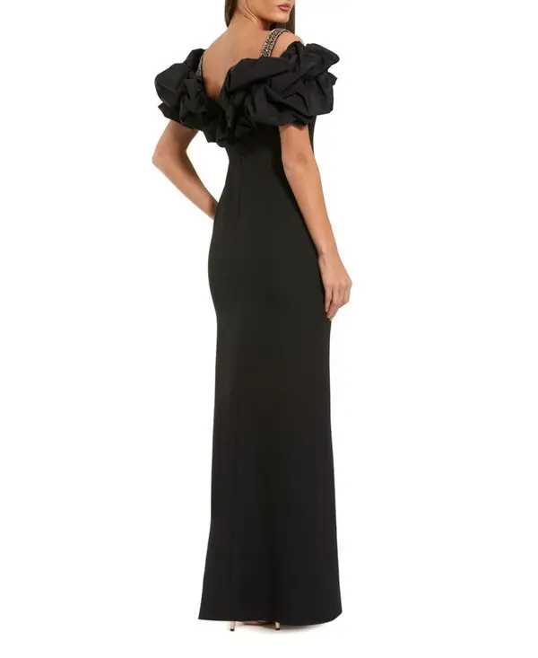 Mac Duggal Ruffle Off The Shoulder Crepe Column Gown