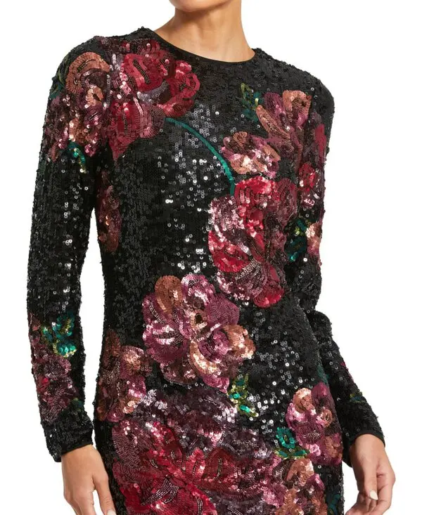Mac Duggal Floral Sequin Embellished Mini Dress