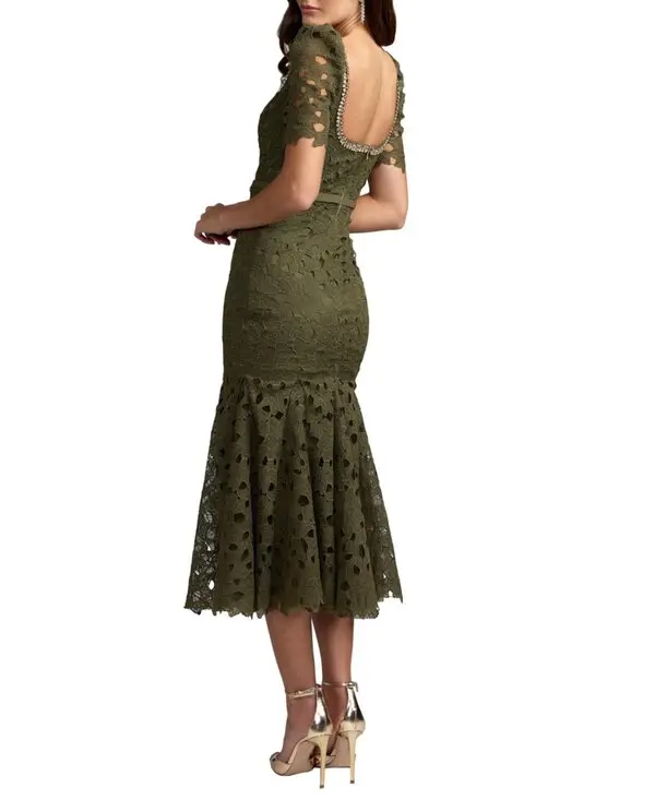Mac Duggal Embellished Square Neck Lace Midi Dress