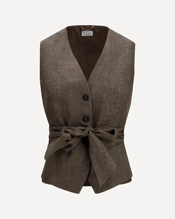 Brunello Cucinelli Belted Linen Vest - Brown