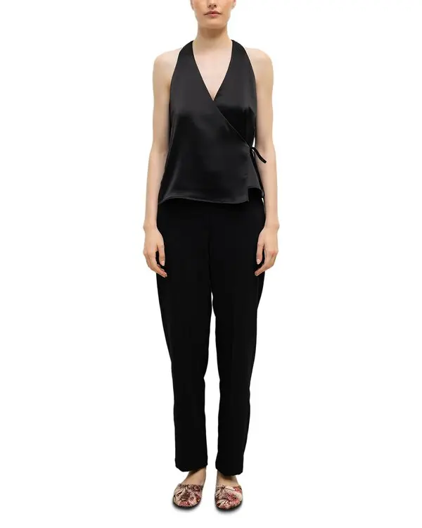 LESET Barb Sleeveless Satin Wrap Top - Black