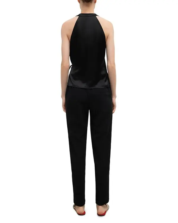 LESET Barb Sleeveless Satin Wrap Top - Black