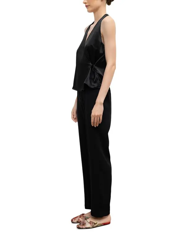 LESET Barb Sleeveless Satin Wrap Top - Black
