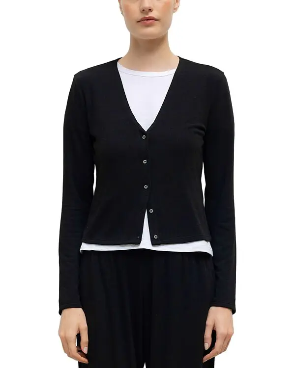 LESET Lauren Cropped V Neck Cardigan - Black