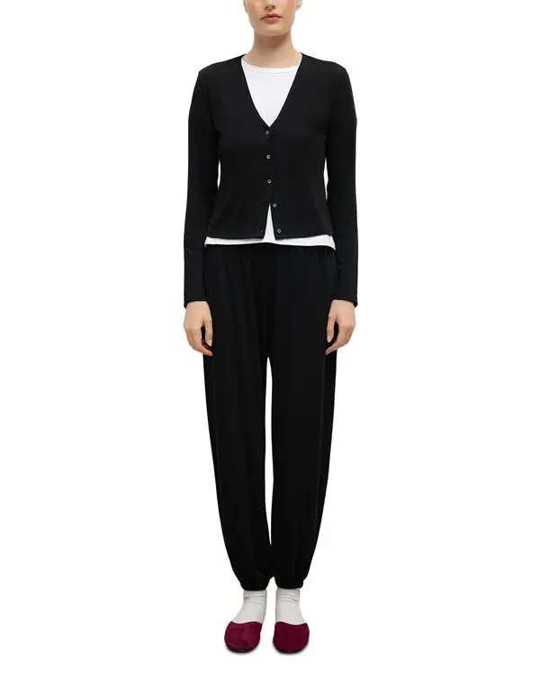 LESET Lauren Cropped V Neck Cardigan - Black