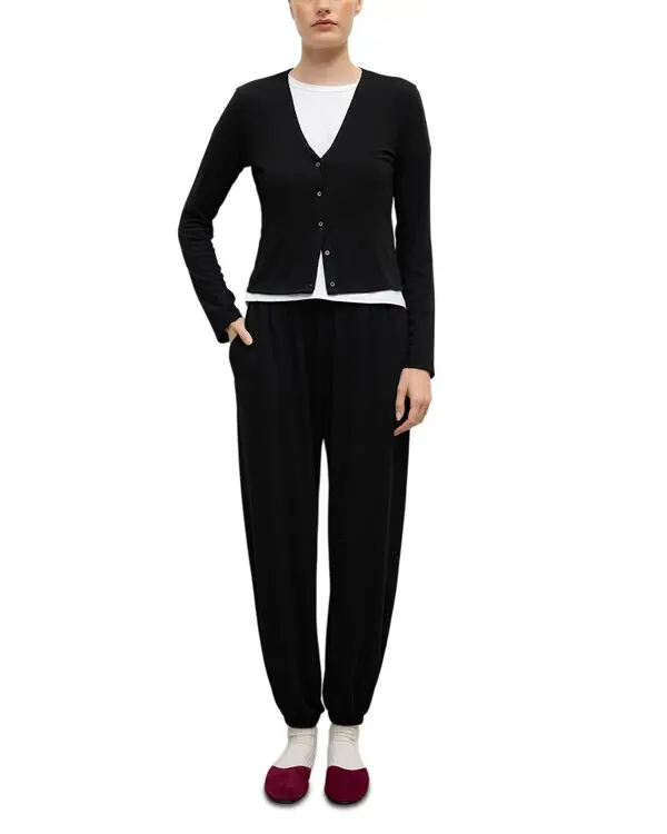 LESET Lauren Cropped V Neck Cardigan - Black