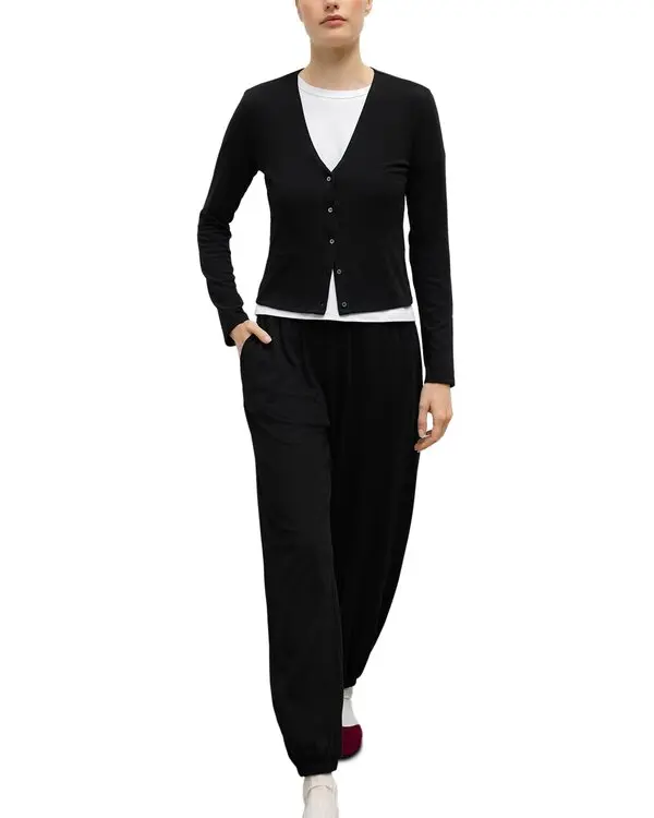 LESET Lauren Cropped V Neck Cardigan - Black