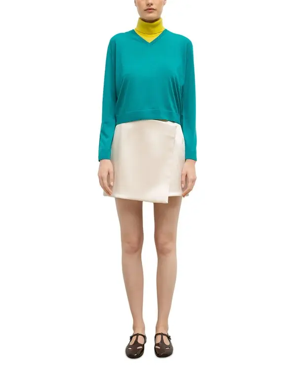 LESET Bobbi Satin Wrap Asymmetric Hem Mini Skirt