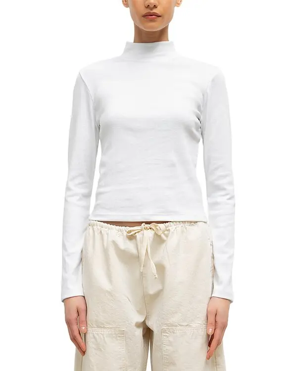 LESET Nando Long Sleeve Mock Neck Cotton Tee - White