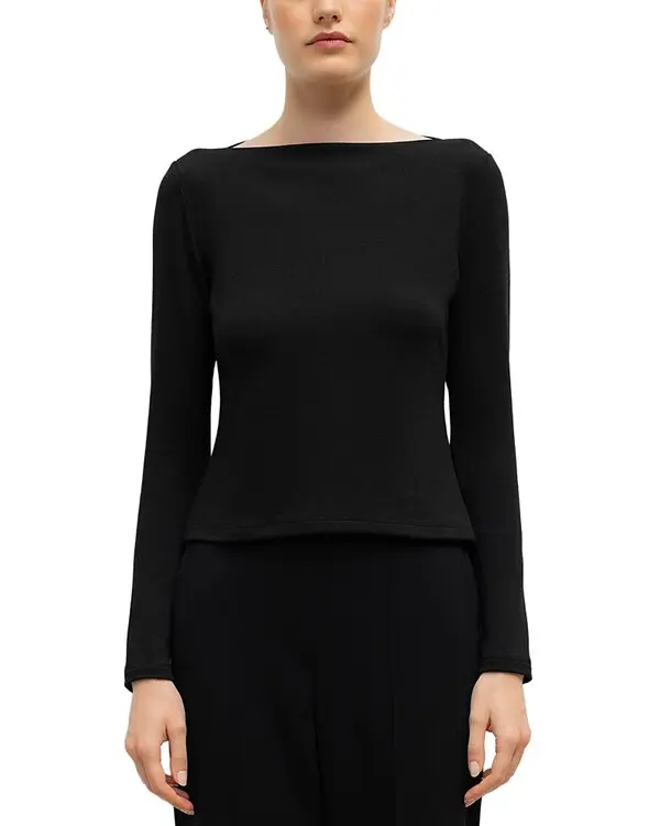LESET Lauren Boat Neck Long Sleeve Tee - Black