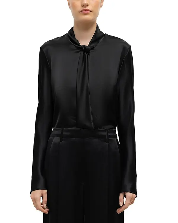 LESET Barb Scarf Long Sleeve Blouse - Black