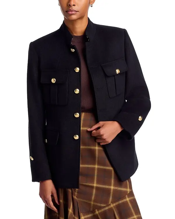 The Great. The Military Stand Collar Patch Pocket Blazer