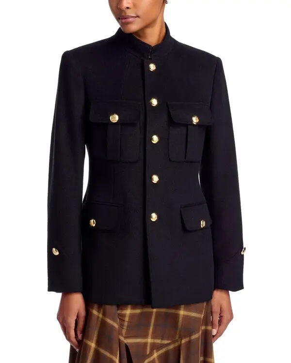The Great. The Military Stand Collar Patch Pocket Blazer