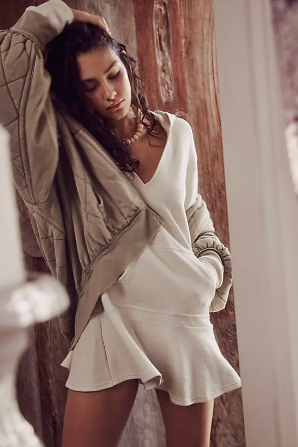 Free People Rafferty 100% Cotton Hoodie Mini Dress - Neutral