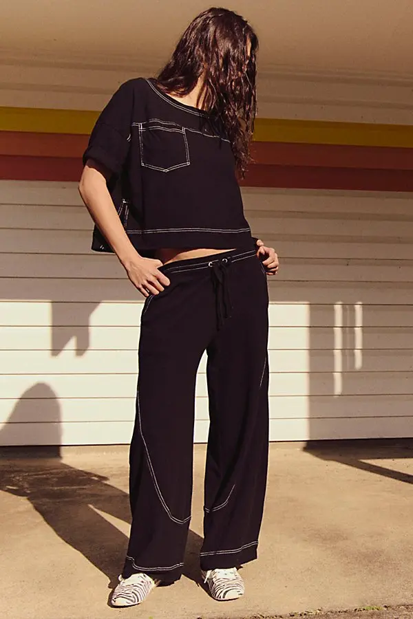 Free People Leandra 100% Cotton Pant Set - Black