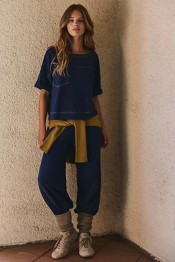 Free People Leandra 100% Cotton Pant Set - Poseidon