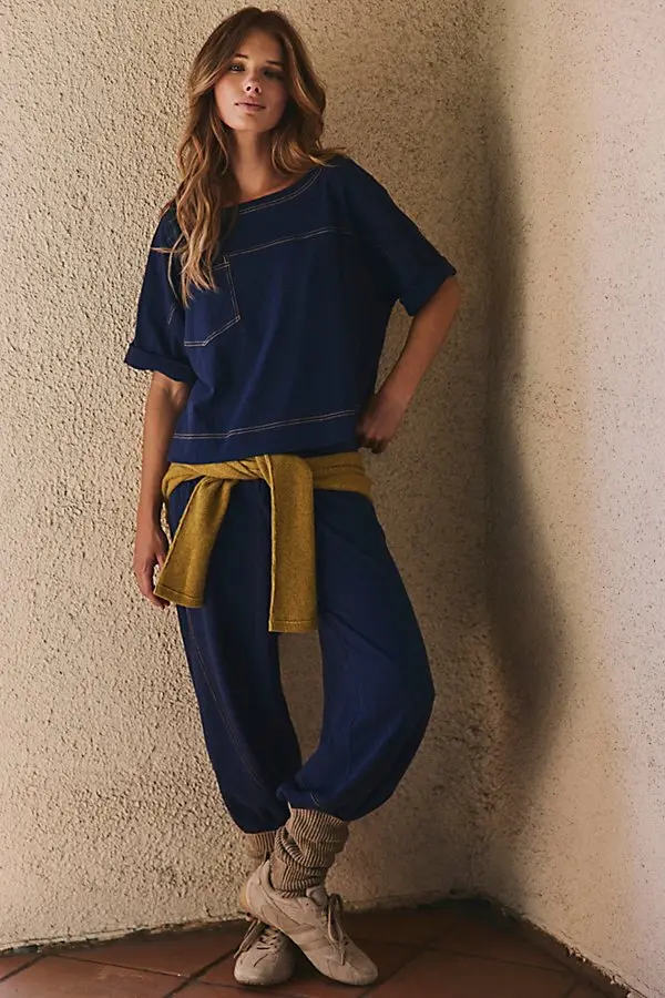 Free People Leandra 100% Cotton Pant Set - Poseidon