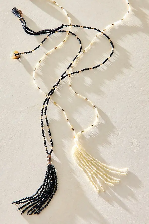 Free People Sola Semi-precious Beaded Tassel Necklace - Black