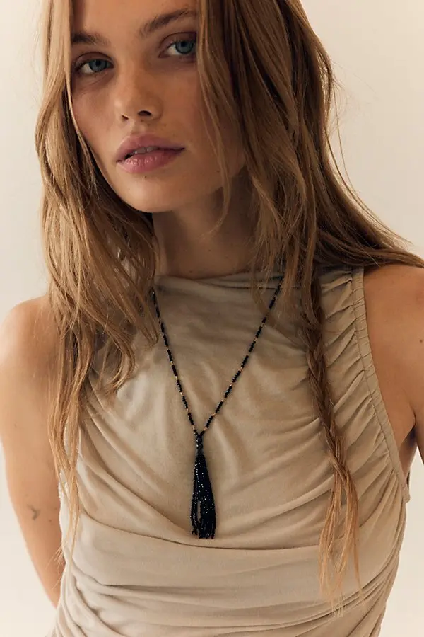 Free People Sola Semi-precious Beaded Tassel Necklace