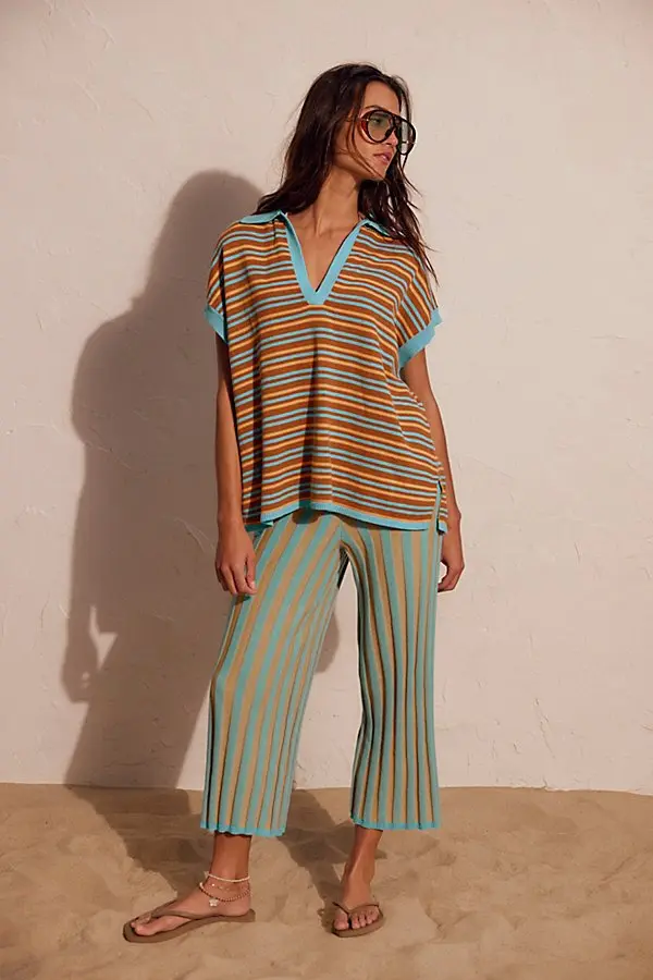 Free People Miller 100% Cotton Sweater Set - Camel Combo