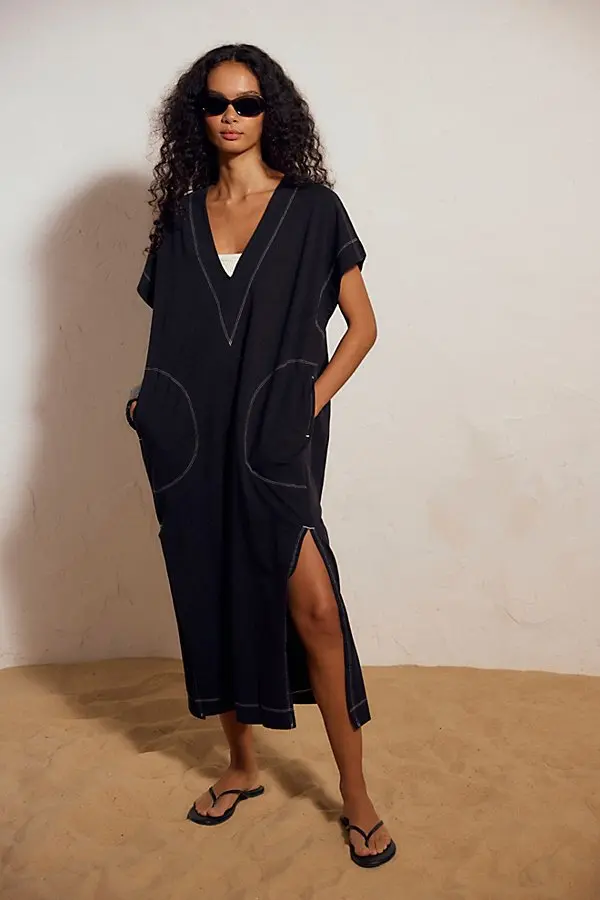Free People Strada 100% Cotton Maxi Dress - Black